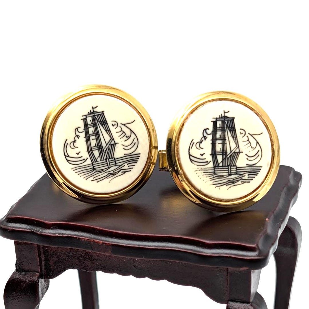 Gold Plated Scrimshaw Style Clipper Ship Cufflinks, Sailing Ship - Etsy
