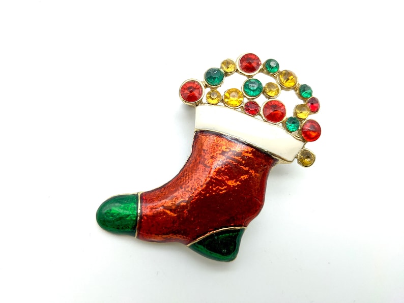 Vintage Christmas Stocking Pin With Rhinestone Accents - Etsy