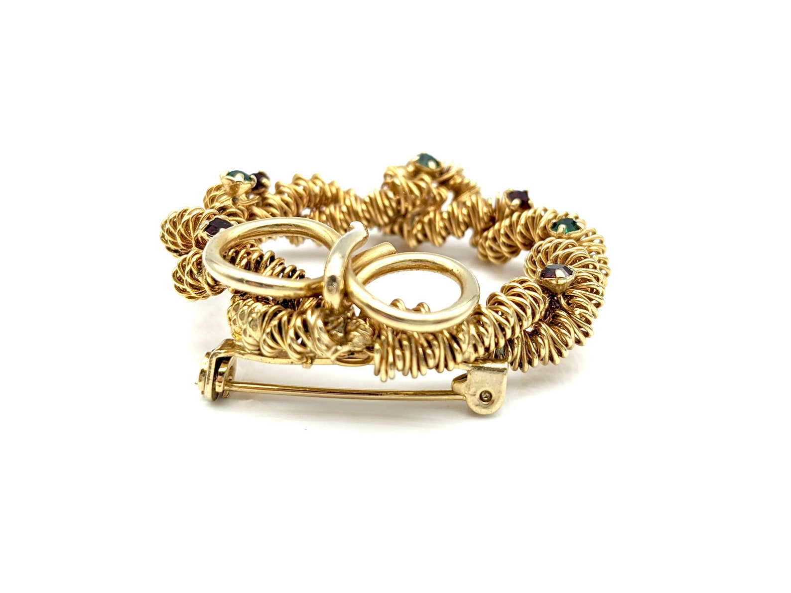 Vintage Golden Christmas Wreath Brooch With Rhinestones - Etsy