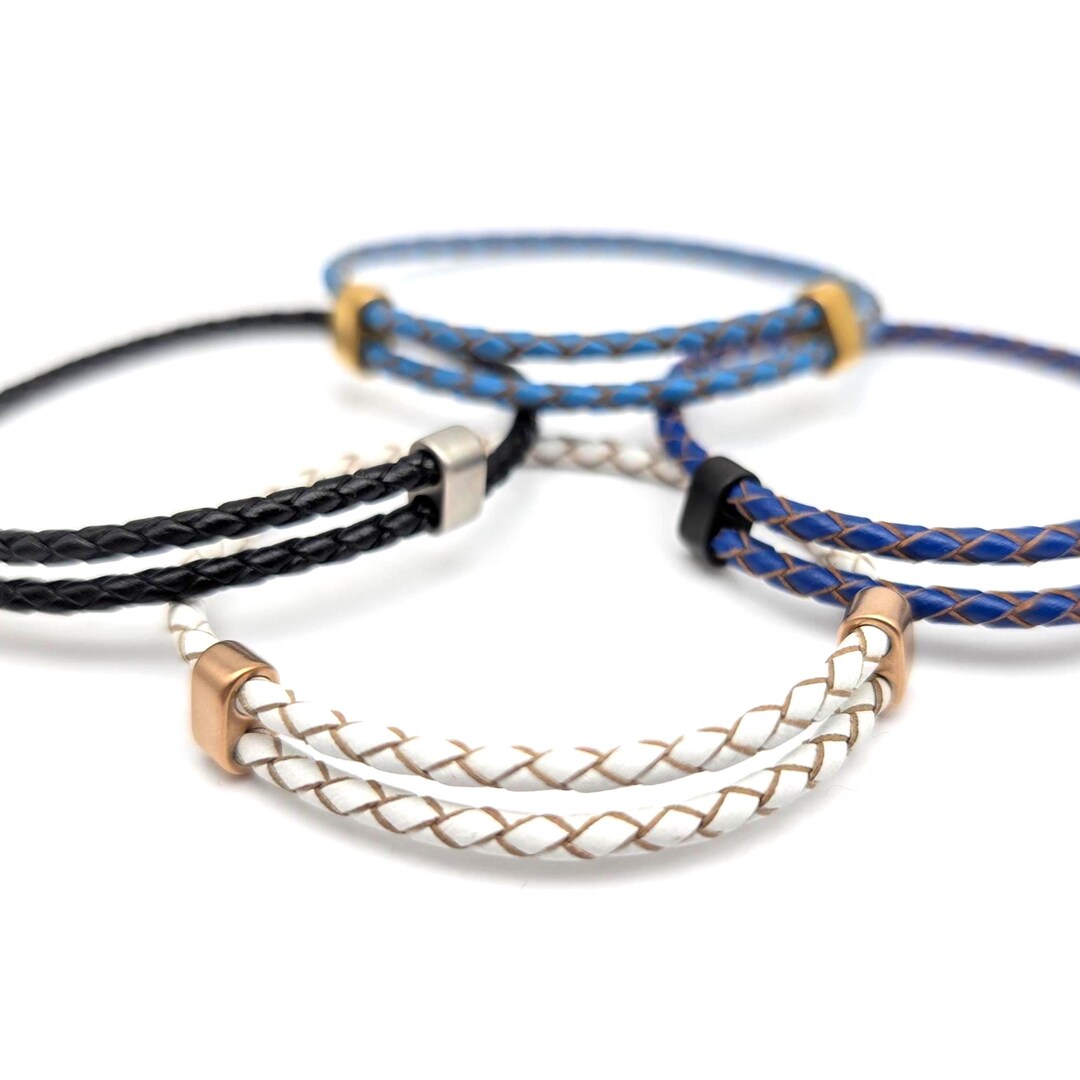Braided Leather Slide Bracelet, Adjustable, Stainless Steel, 3mm, Made ...