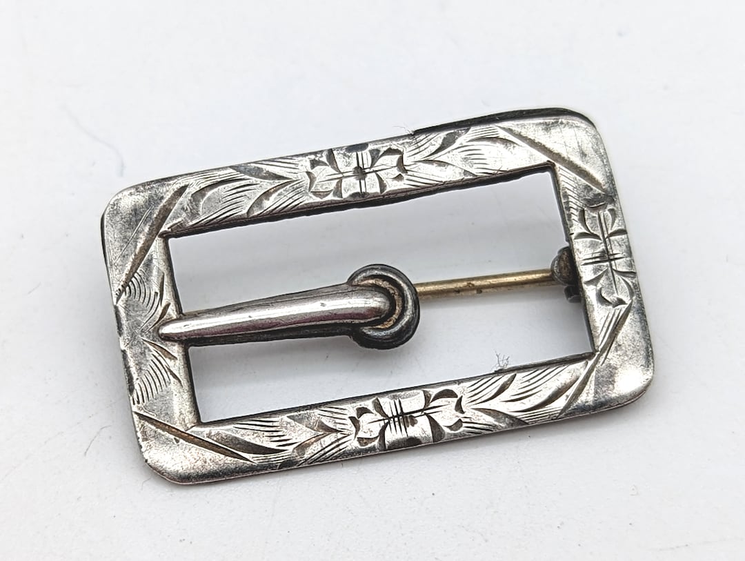 Antique Nussbaum and Hunold Etched Sterling Silver Sash Buckle Pin 3 - Etsy