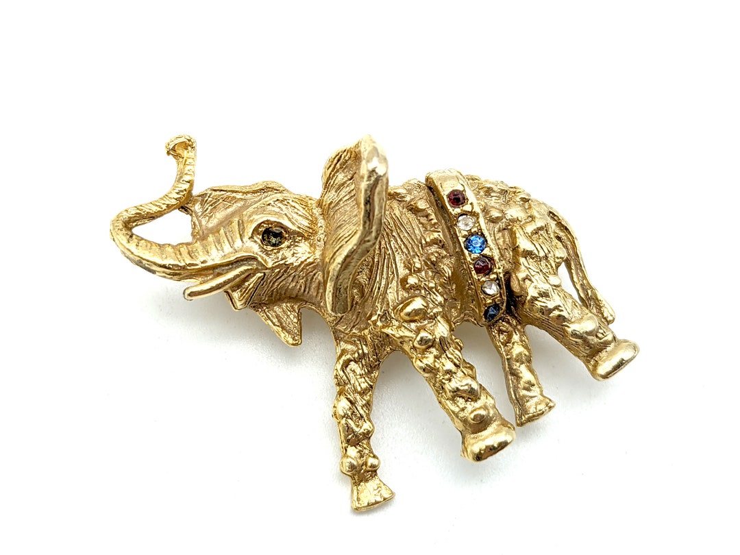 Vintage Red White & Blue Rhinestone Elephant Brooch - Etsy