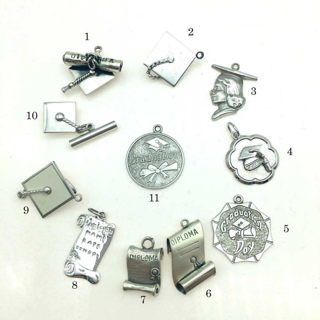 Vintage Sterling Silver Graduation Cap / Diploma Charms or Pendants - Etsy