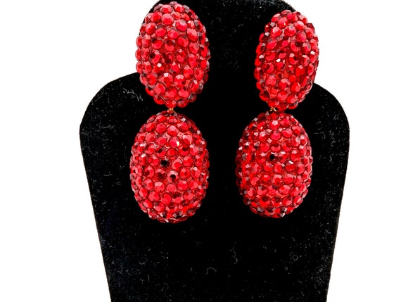 Signed Richard Kerr Pave Red Crystal Clip Dangle Earr… - Gem