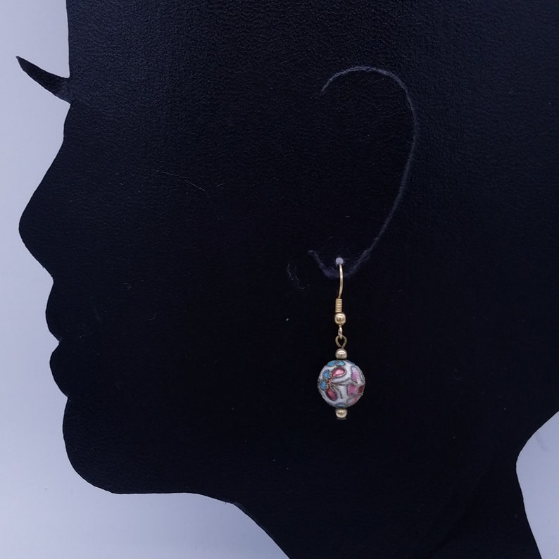 Cloisonne Enamel Bead Dangle Earrings in White Pink Blue and - Etsy Cloisonne Enamel Bead Dangle Earrings in White Pink Blue and - Etsy