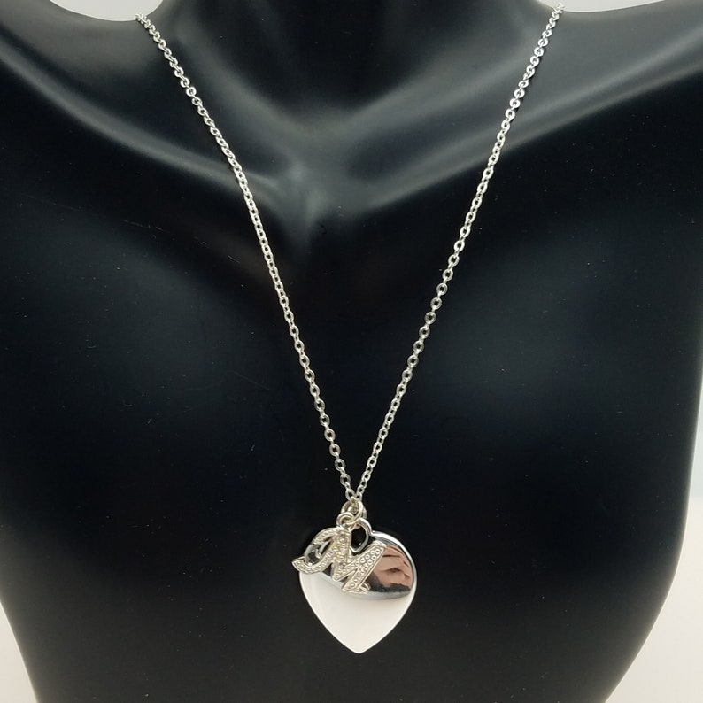 Silver Plated Letter M Heart Pendant Necklace - 18" - Etsy