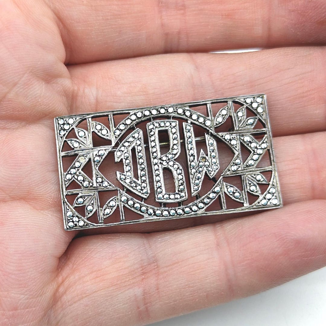 Vintage Sterling Silver, Marcasite DBW Initials Brooch Signed Kilmer ...