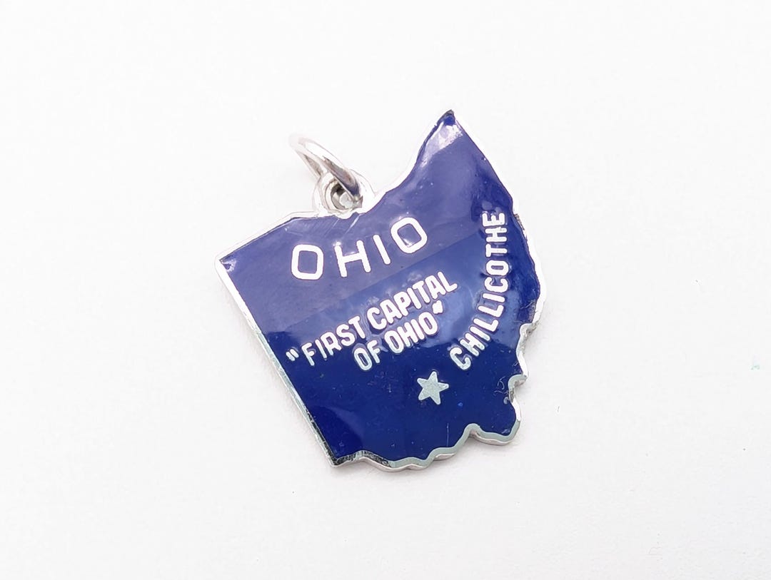 Vintage Sterling Silver Map of Ohio, Chillicothe State Souvenir Charm ...