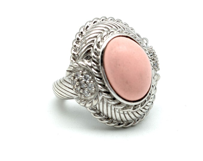 Vintage Judith Ripka Sterling Silver, Pink Coral & Diamonique Ring ...