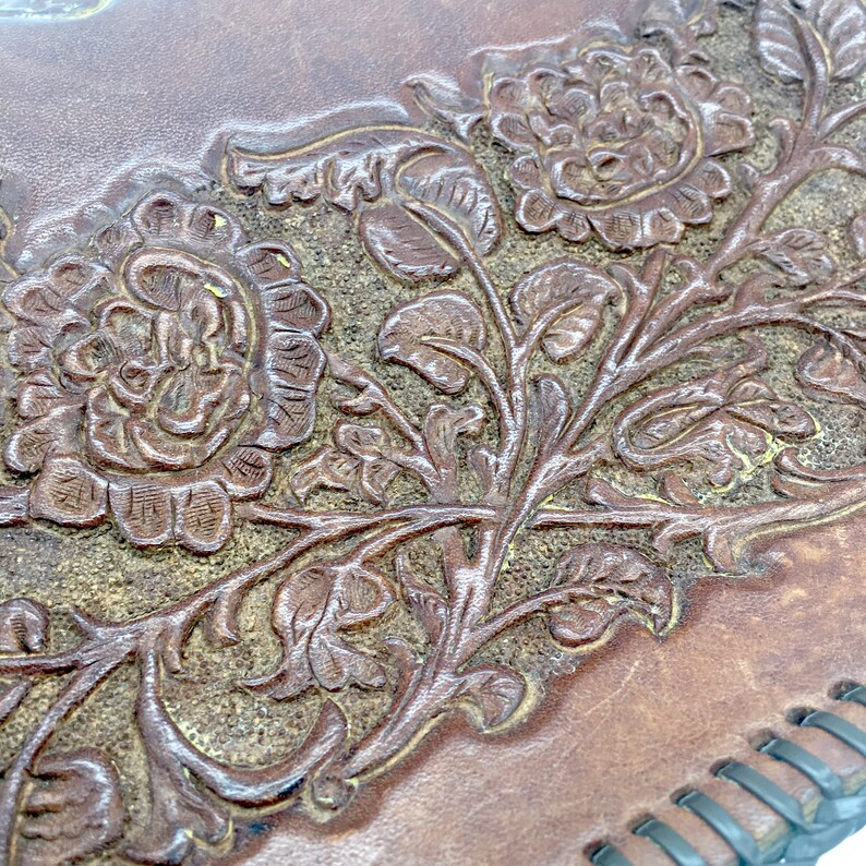 Vintage Hand Tooled Leather Purse With Floral Design | Etsy