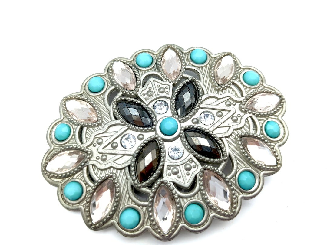 Vintage Silver Tone Faux Turquoise & Rhinestone Floral Ladies Belt ...