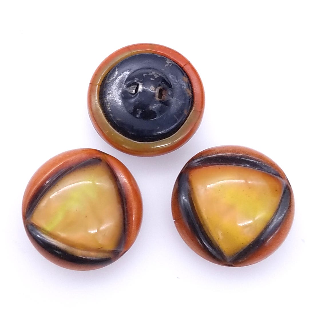 Antique Brown & Faux Opal Celluloid Buttons With Metal Backs and ...