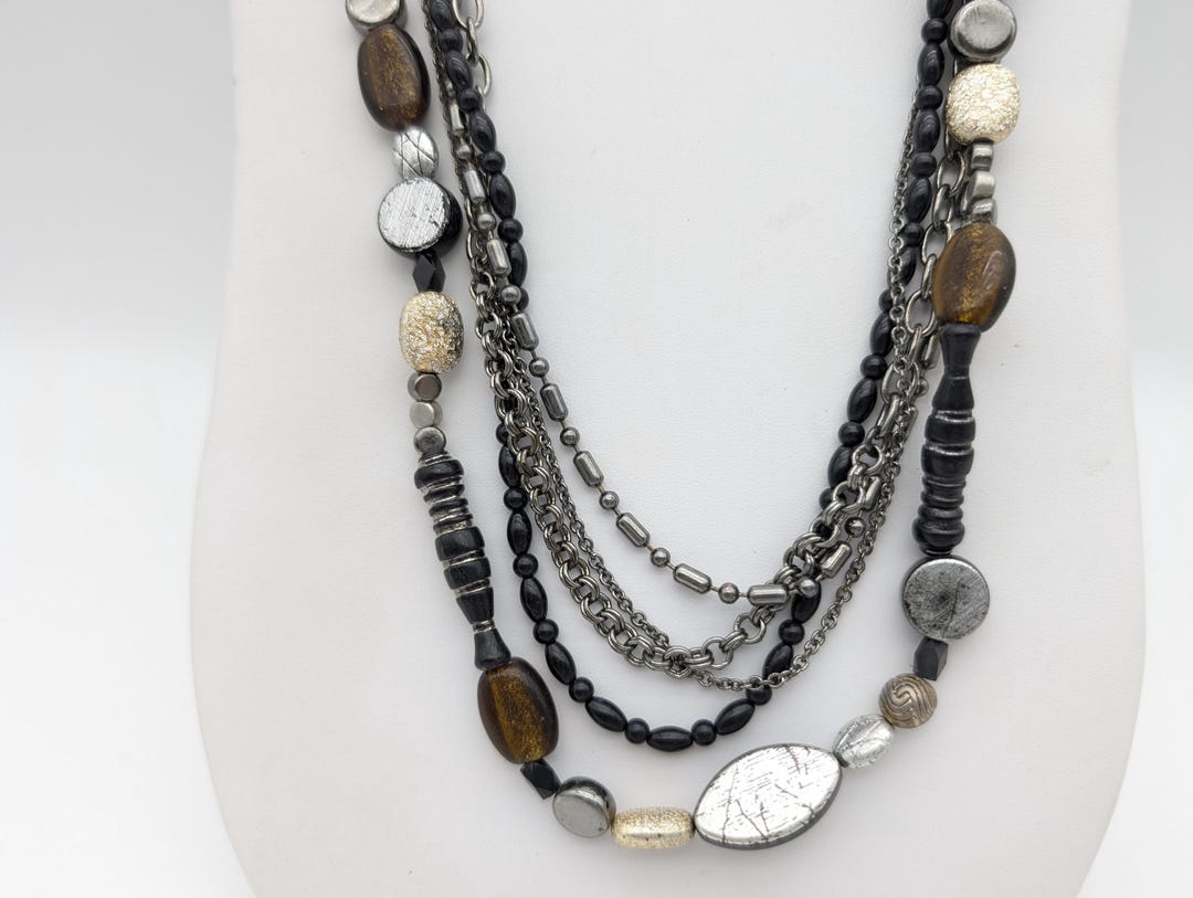 Vintage Lia Sophia Oxidized Gunmetal Glass Beaded Necklace - 38-41" Adjustable - Etsy