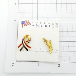 Set of 2 Forever America Patriotic Pins, Enamel Flag Ribbon & Golden ...