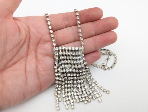 1950's Waterfall Rhinestone Choker Necklace & Earring… - Gem