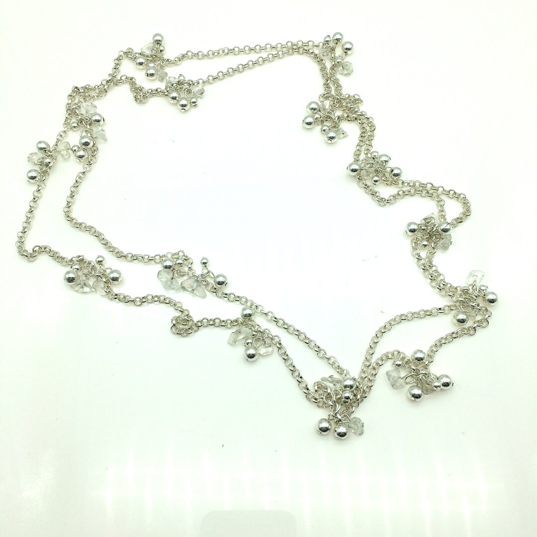 Vintage Extra Long Silver Tone Chain With Silver and Clear Dangling ...