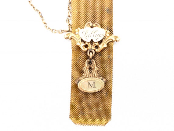 Antique Gold Filled Mesh Watch Pin Badge Engraved Lil… - Gem