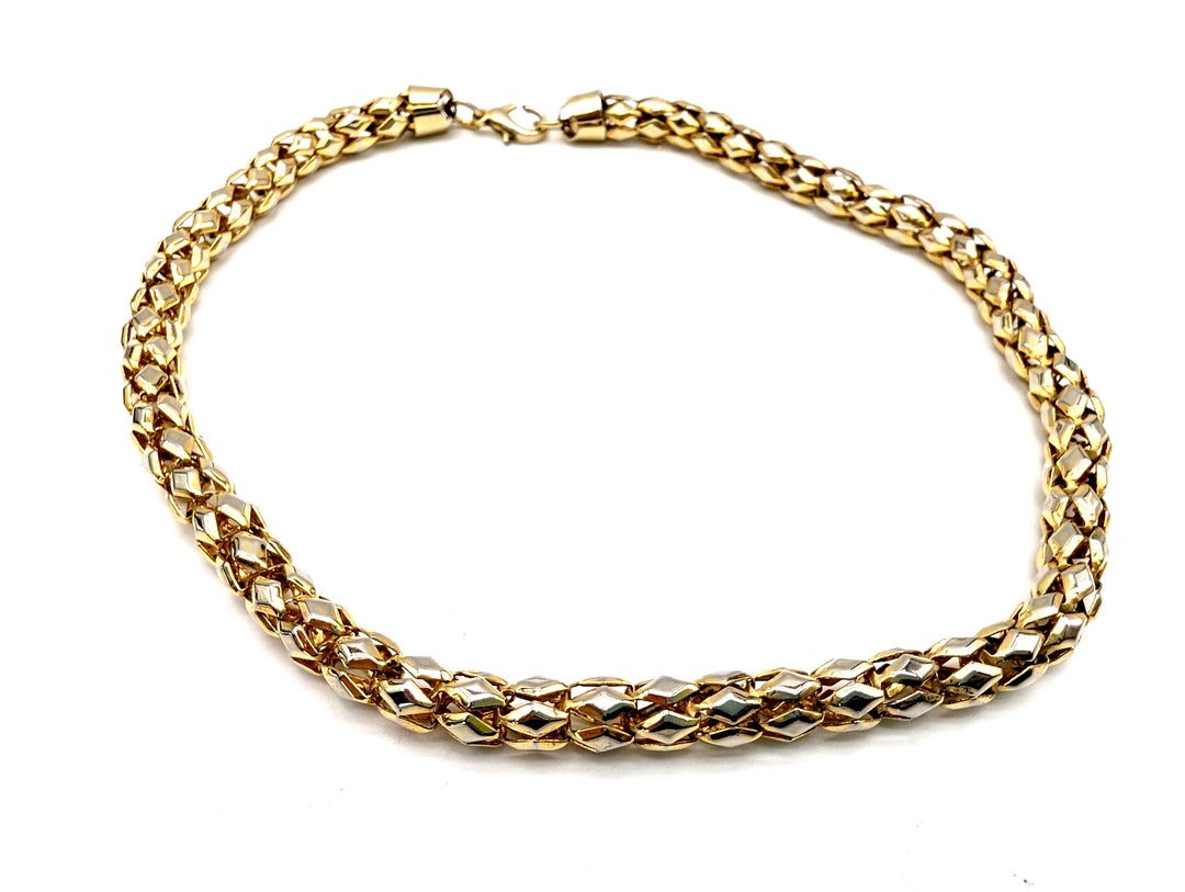 Vintage Gold Tone Diamond Pattern Hollow Snake Chain Choker Necklace ...