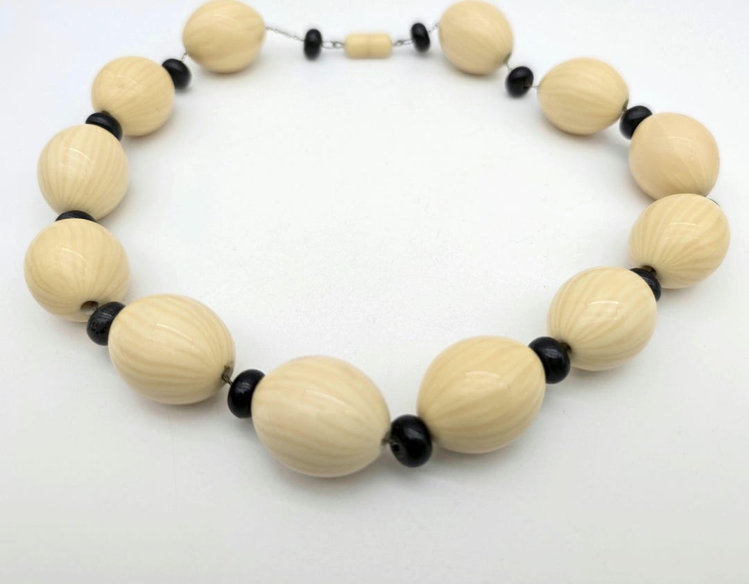 Ivorine Celluloid "french Ivory" Beaded Chain Necklace - Etsy