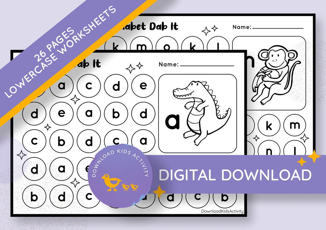 Alphabet Worksheets Printable Kids Coloring A-Z 26 Letters Lowercase ...