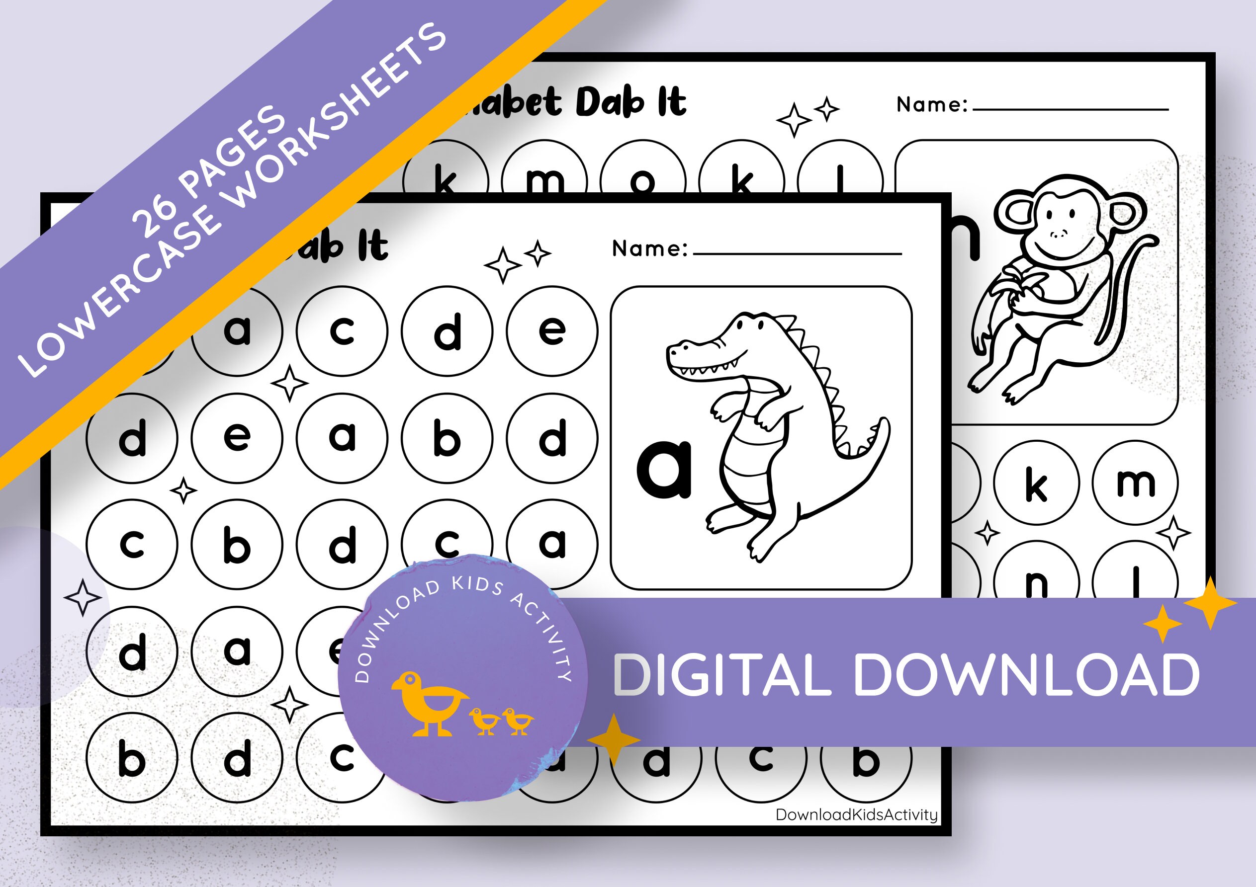 Alphabet Worksheets Printable Kids Coloring A-Z 26 Letters Lowercase ...