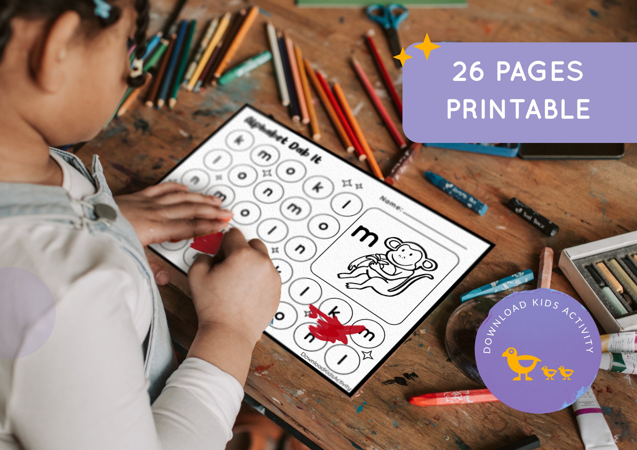 Alphabet Worksheets Printable Kids Coloring A-Z 26 Letters Lowercase ...