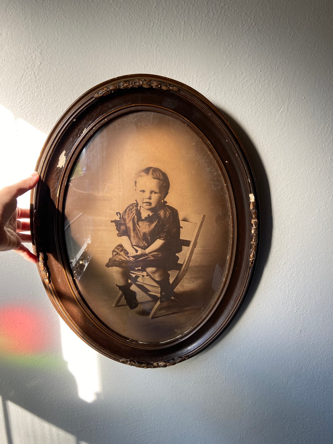 Antique Oval Victorian Photograph of Child / Original Large Portrait in ...