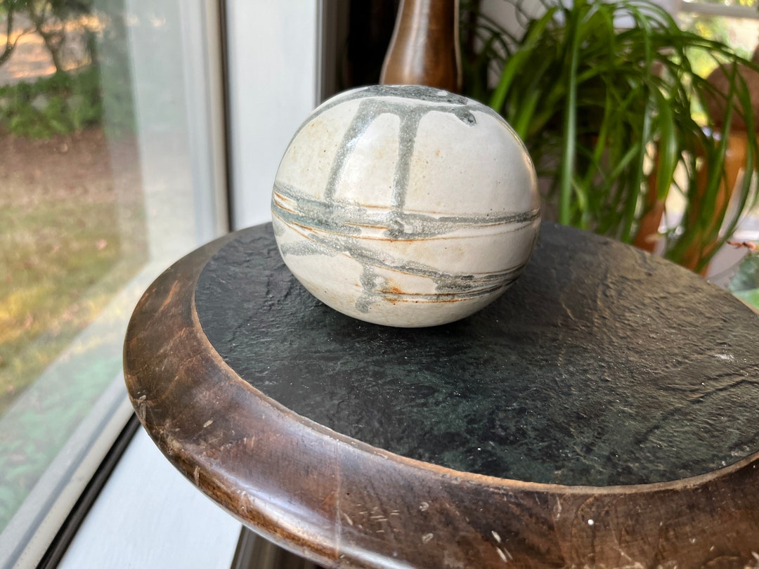 Vintage Ceramic Rattle in Neutral Colors / Handmade Ceramic Globe in ...