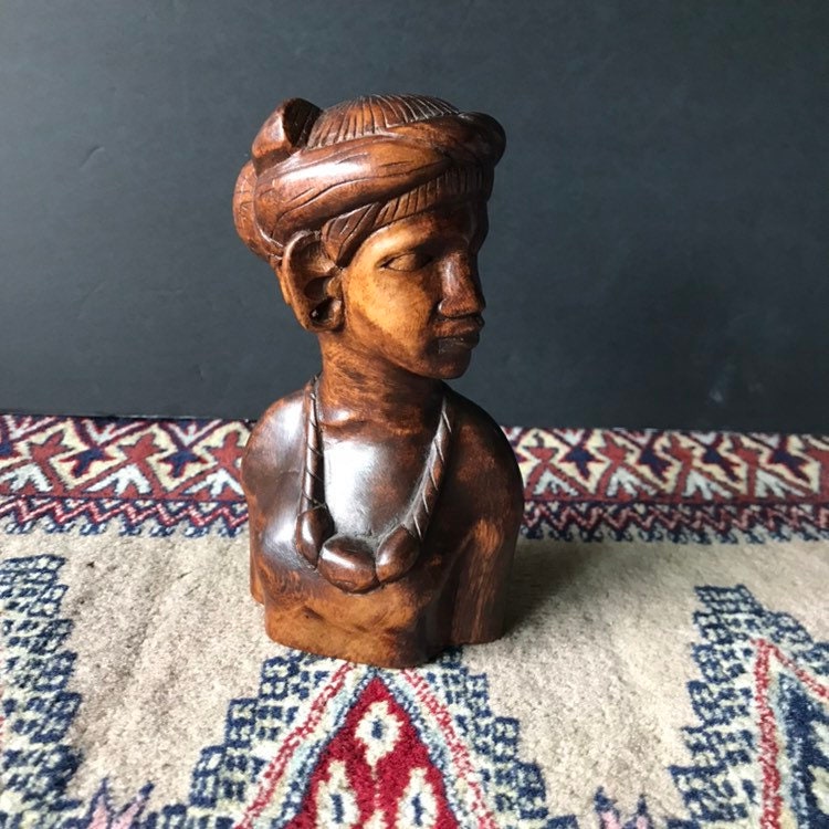 Small Carved Wood Bust From Bali / Handsome Boy Bust in Dark - Etsy