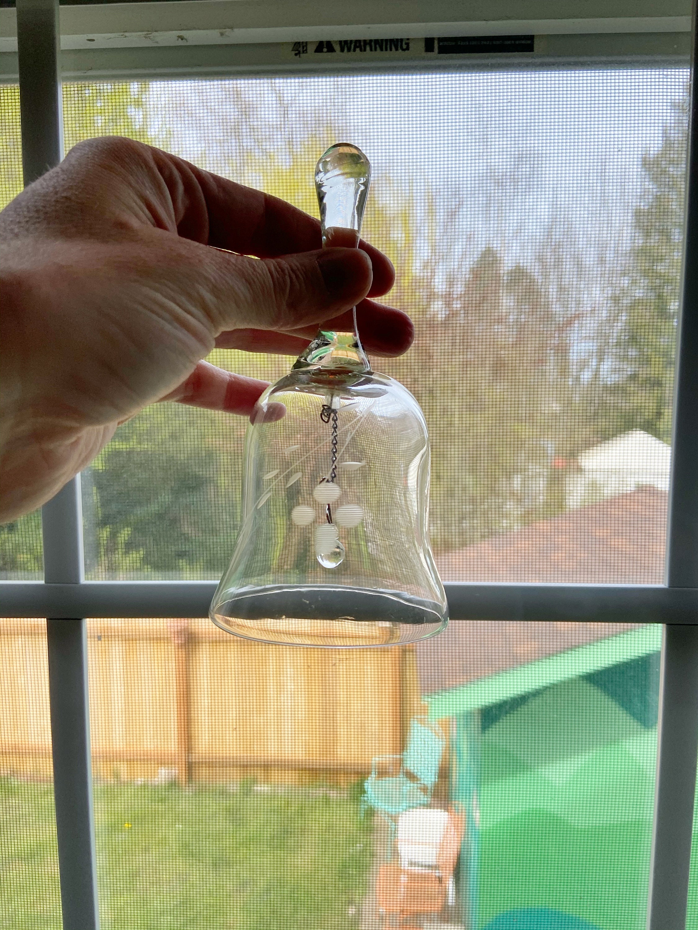 Vintage Clear Etched Glass Hand Bell / Romantic Glass Bell | Etsy