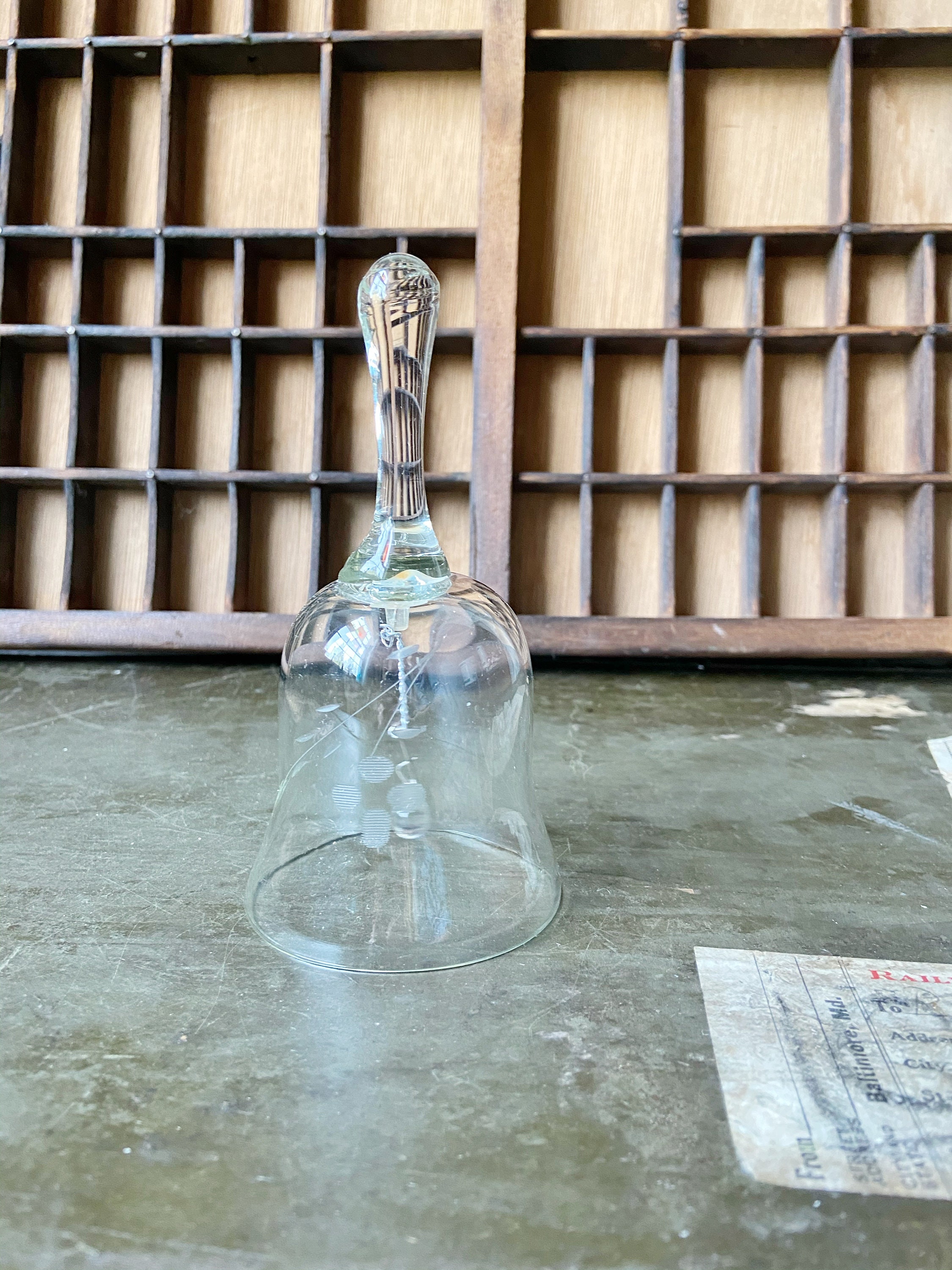 Vintage Clear Etched Glass Hand Bell / Romantic Glass Bell | Etsy
