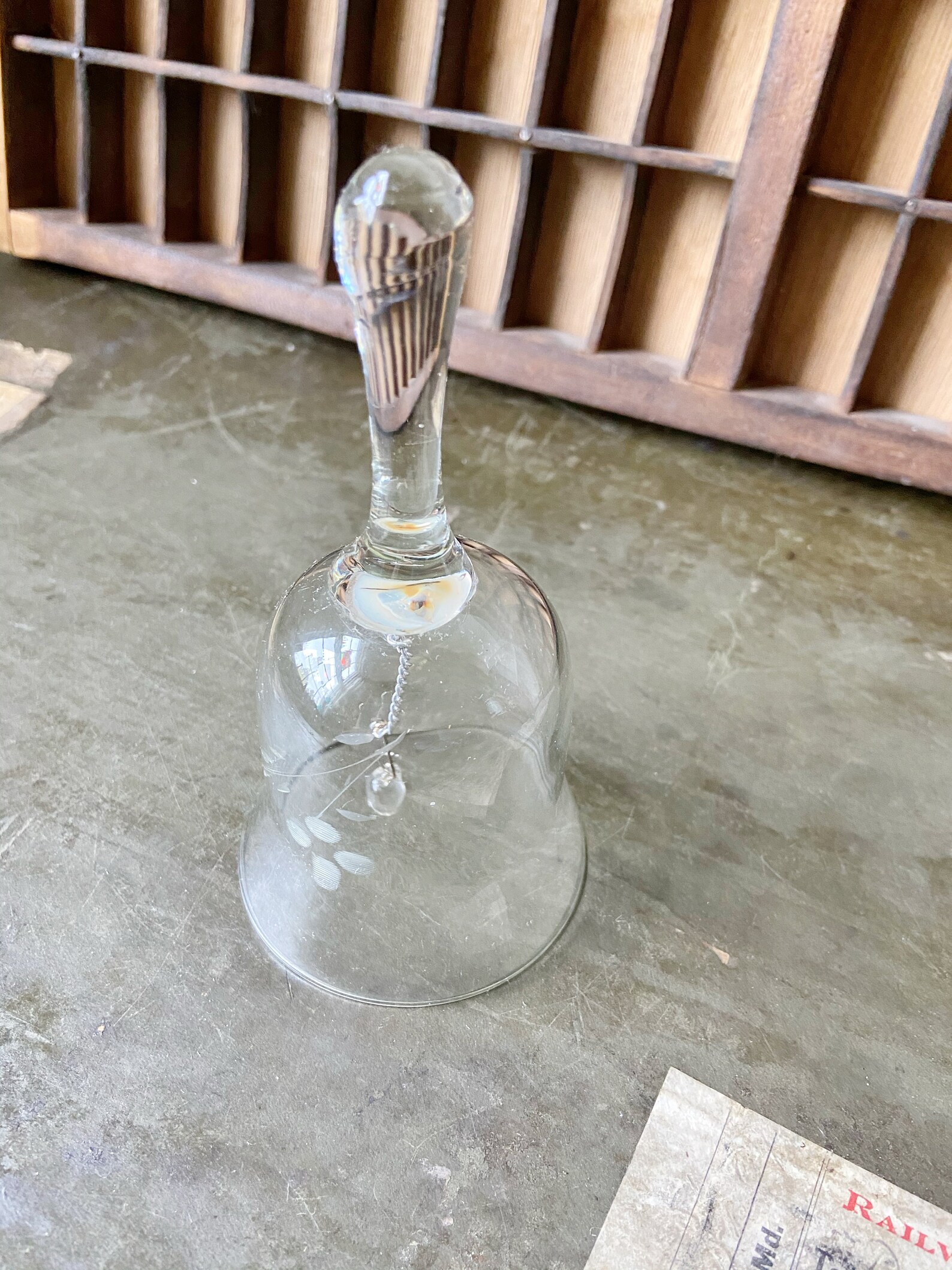 Vintage Clear Etched Glass Hand Bell / Romantic Glass Bell | Etsy