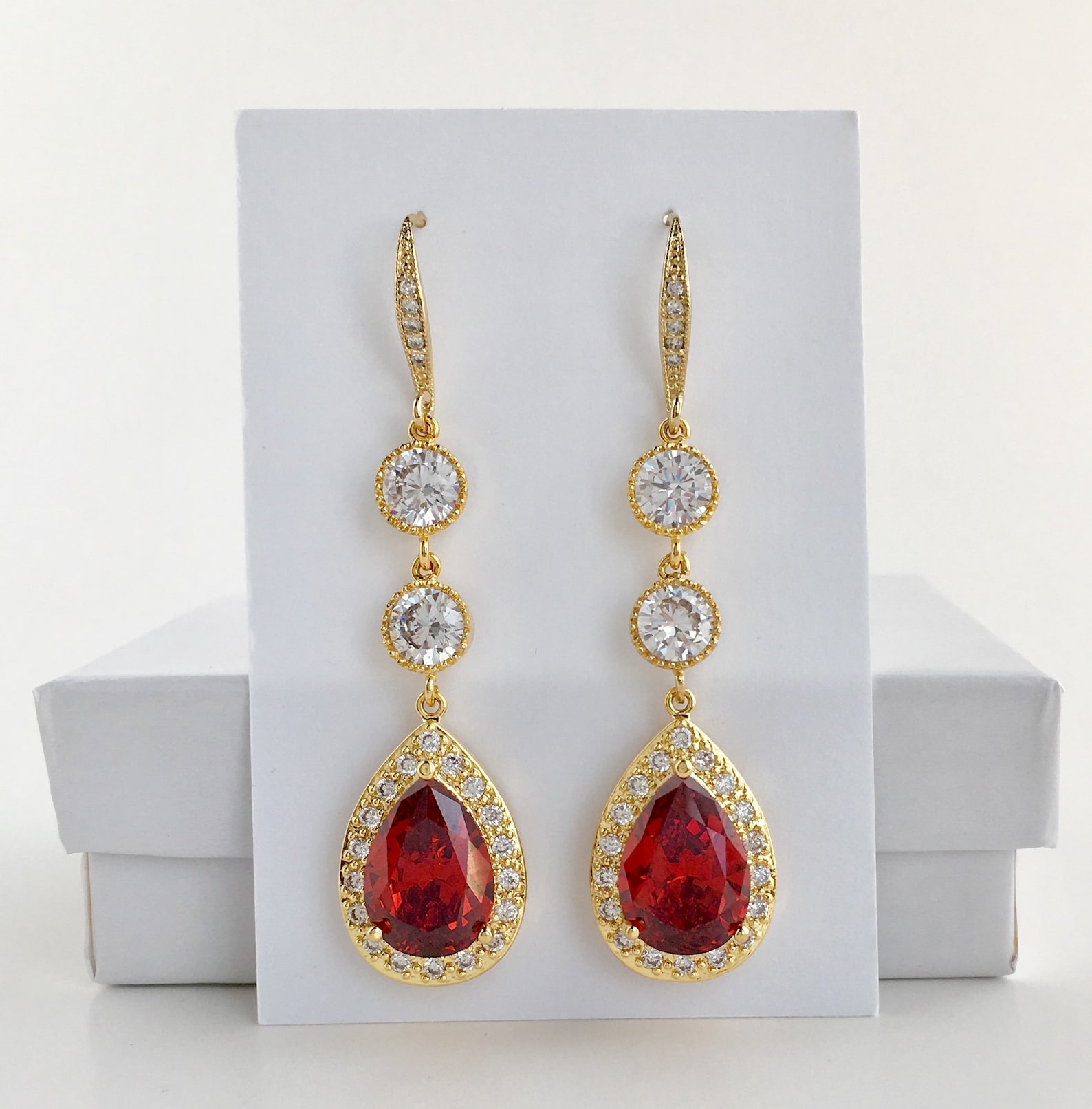 Red Long Gold Earrings Red Long Bridal Earrings Red Gold | Etsy