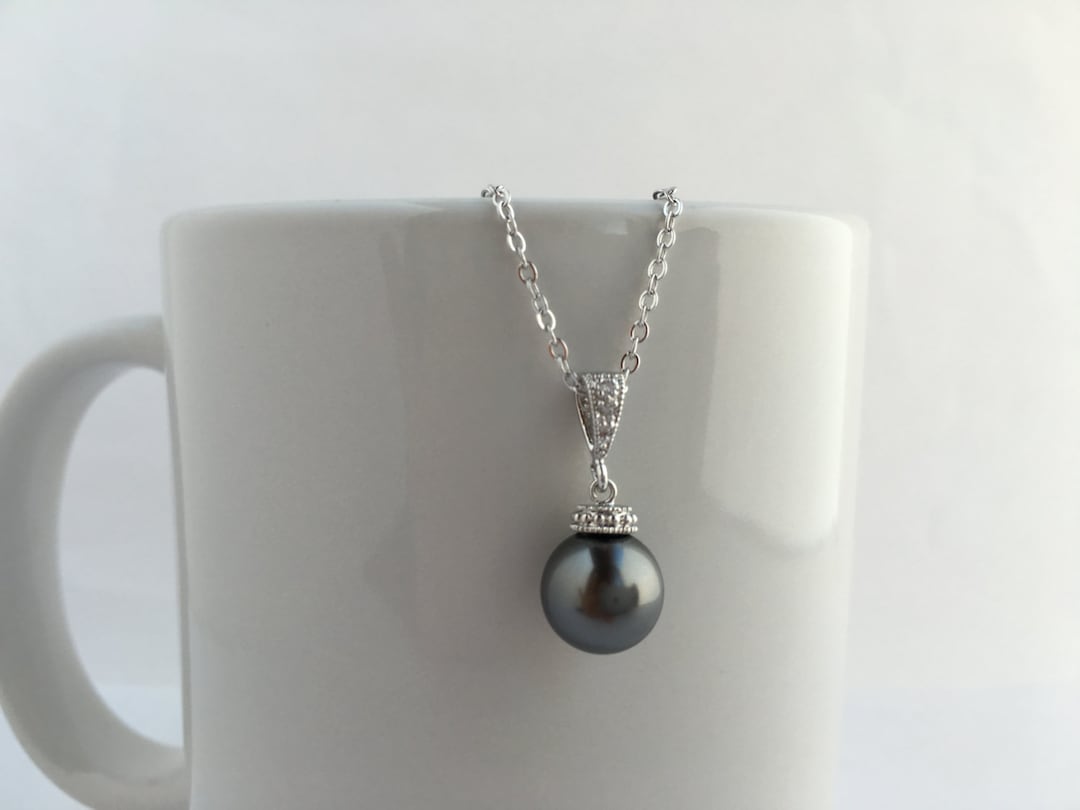 Dark Grey Pearl Jewelry Crystal Bridal Necklace Grey Wedding Cubic ...