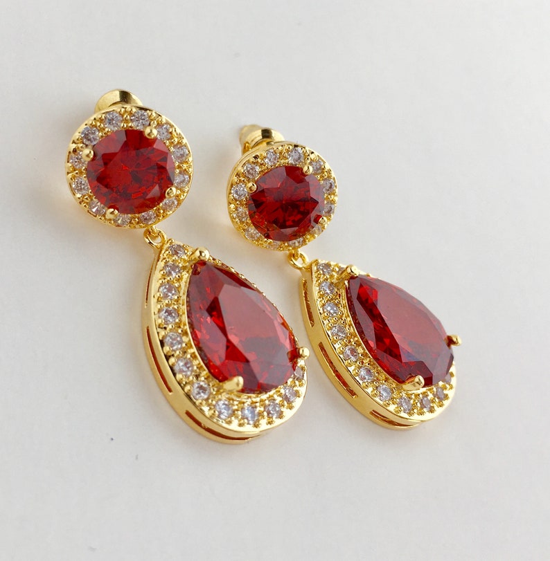 Gold Red Crystal Set Red Cubic Zirconia Set Red Bridal Gold - Etsy