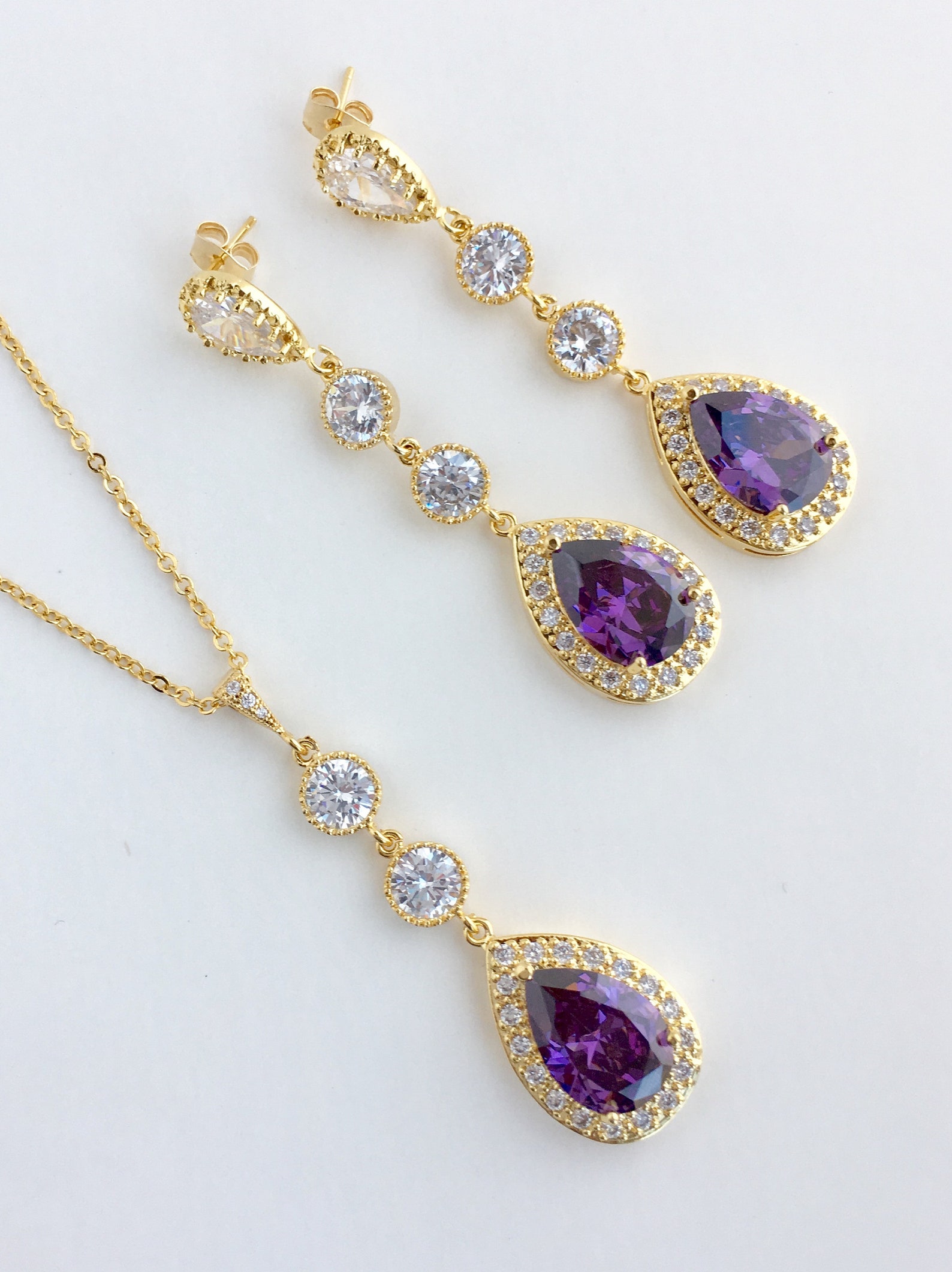 Long Purple Gold Bridal Set Long Purple Gold Wedding Jewelry Set Purple ...
