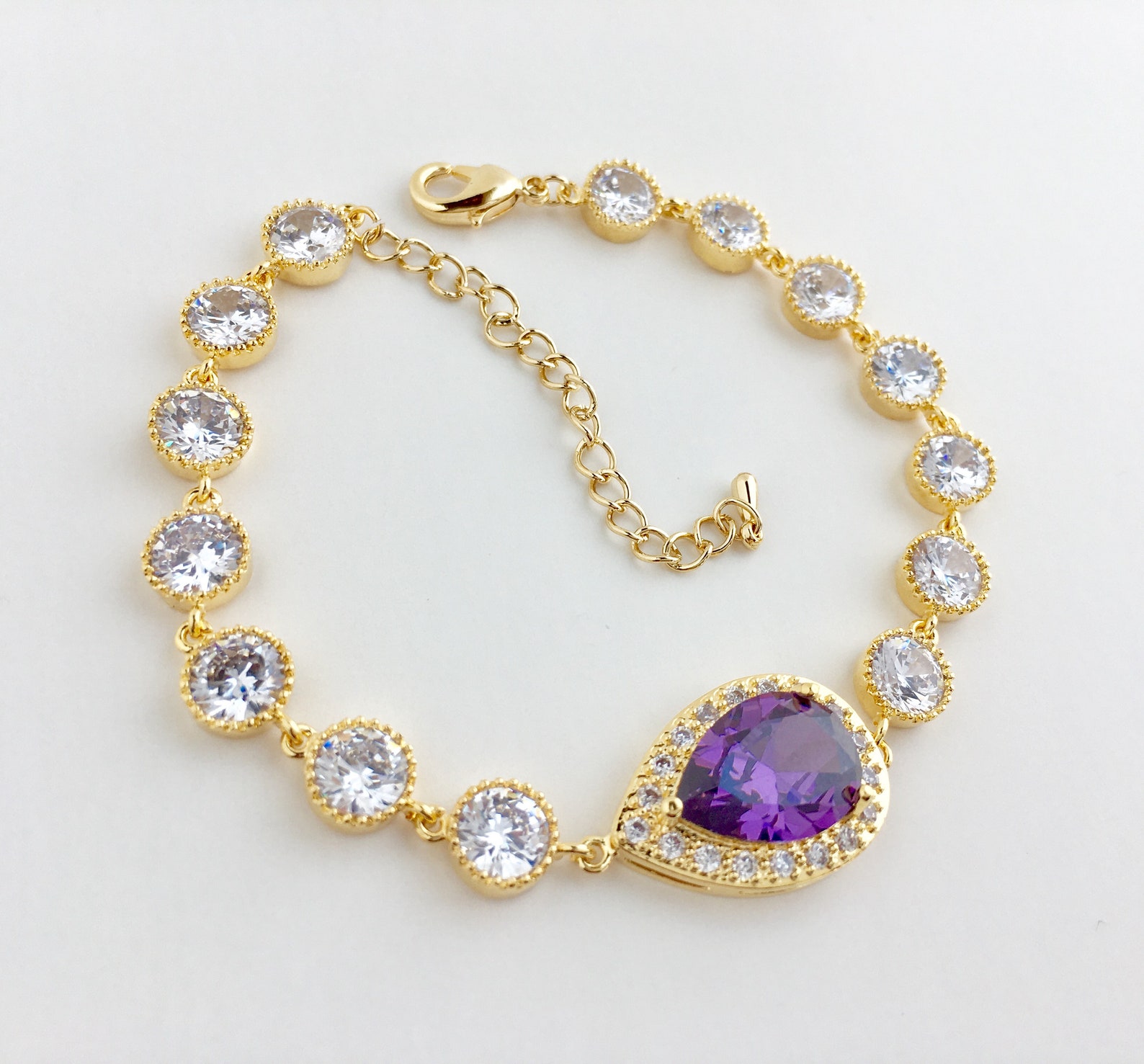 Gold Purple Crystal Set Gold Purple Cubic Zirconia Set Purple | Etsy