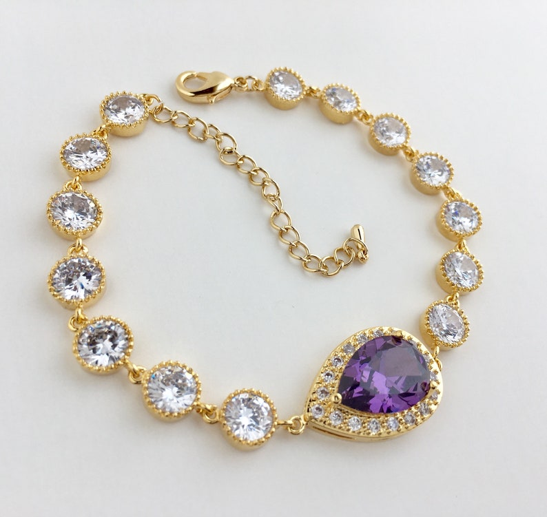 Long Purple Gold Bridal Set Long Purple Gold Wedding Jewelry Set Purple ...