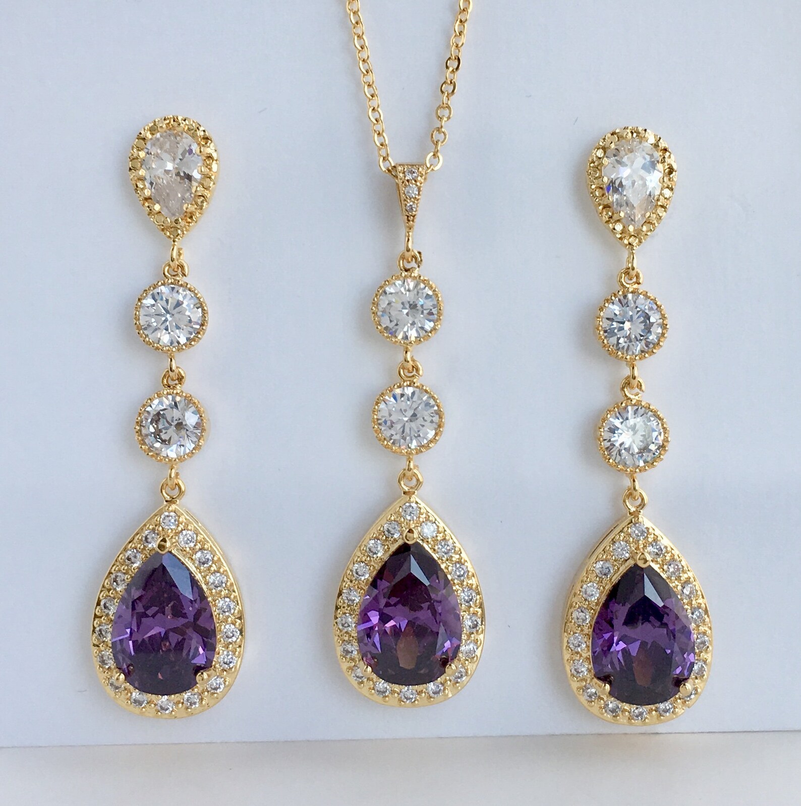 Long Purple Gold Bridal Set Long Purple Gold Wedding Jewelry Set Purple ...