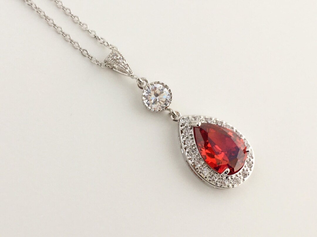 Red Ruby Cubic Zirconia Bridal Necklace Red Wedding Crystal Necklace ...