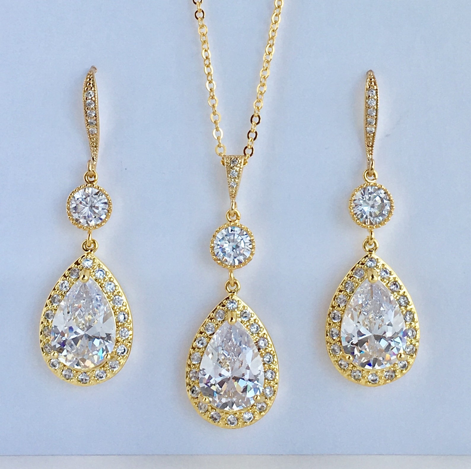Gold Bridal Set Wedding Gold Cubic Zirconia Set Gold Teardrop - Etsy