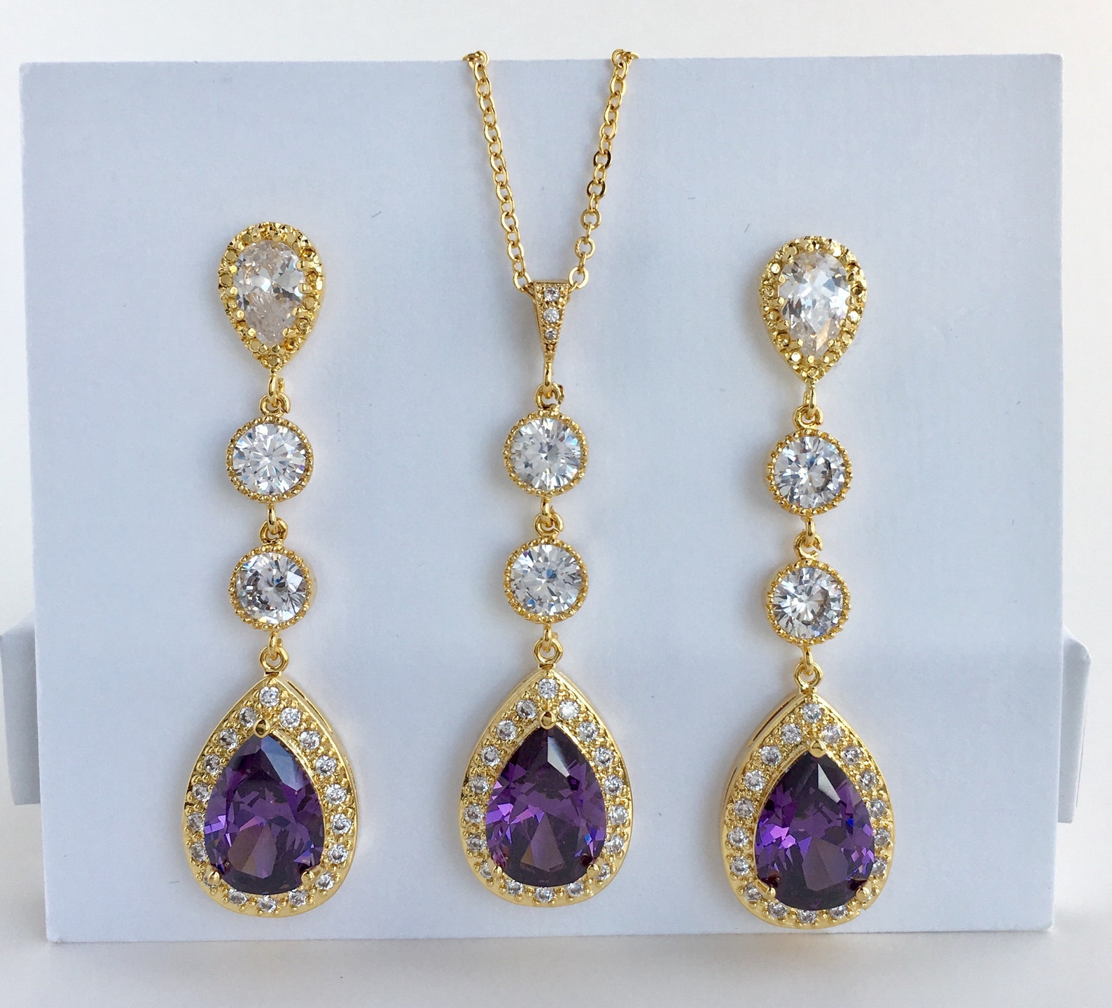 Long Purple Gold Bridal Set Long Purple Gold Wedding Jewelry Set Purple ...