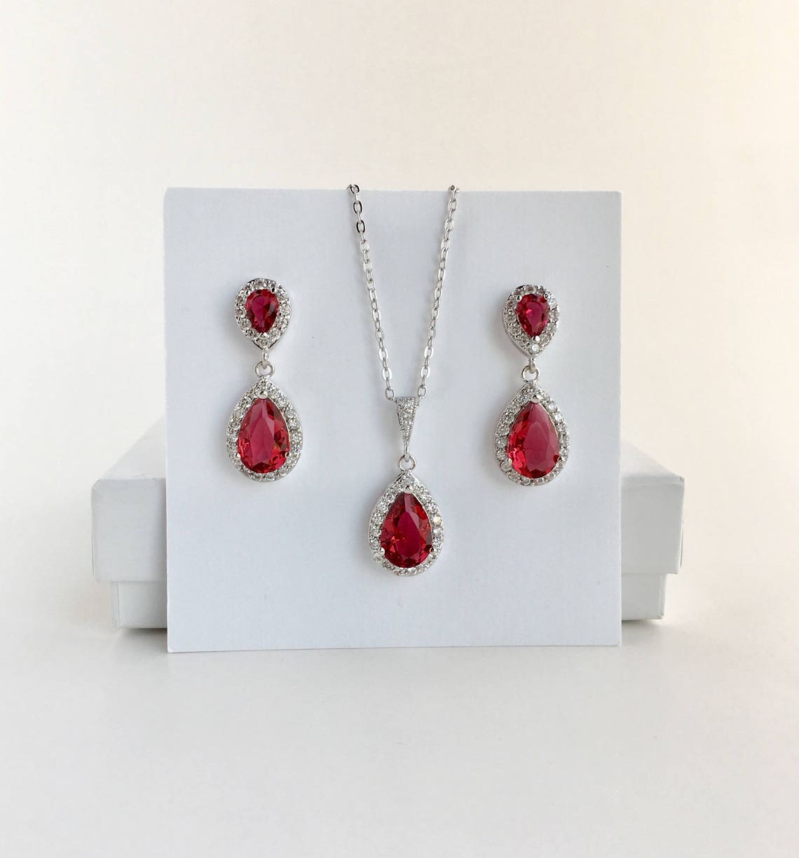 Red Ruby Jewelry Set Ruby Red Wedding Cubic Zirconia Set Red | Etsy