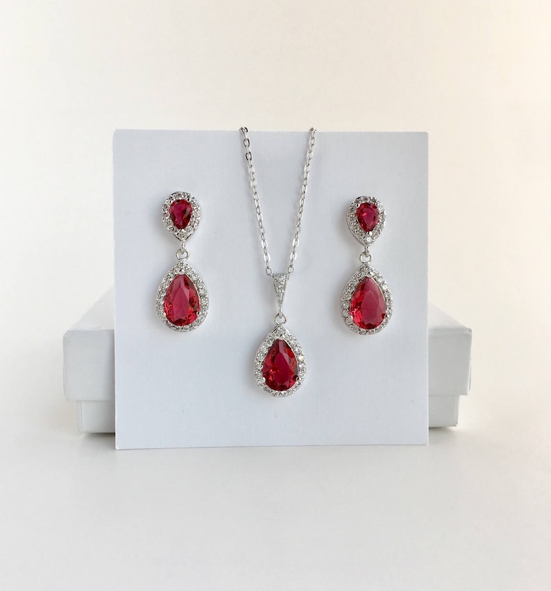 Red Ruby Jewelry Set Ruby Red Wedding Cubic Zirconia Set Red Ruby ...
