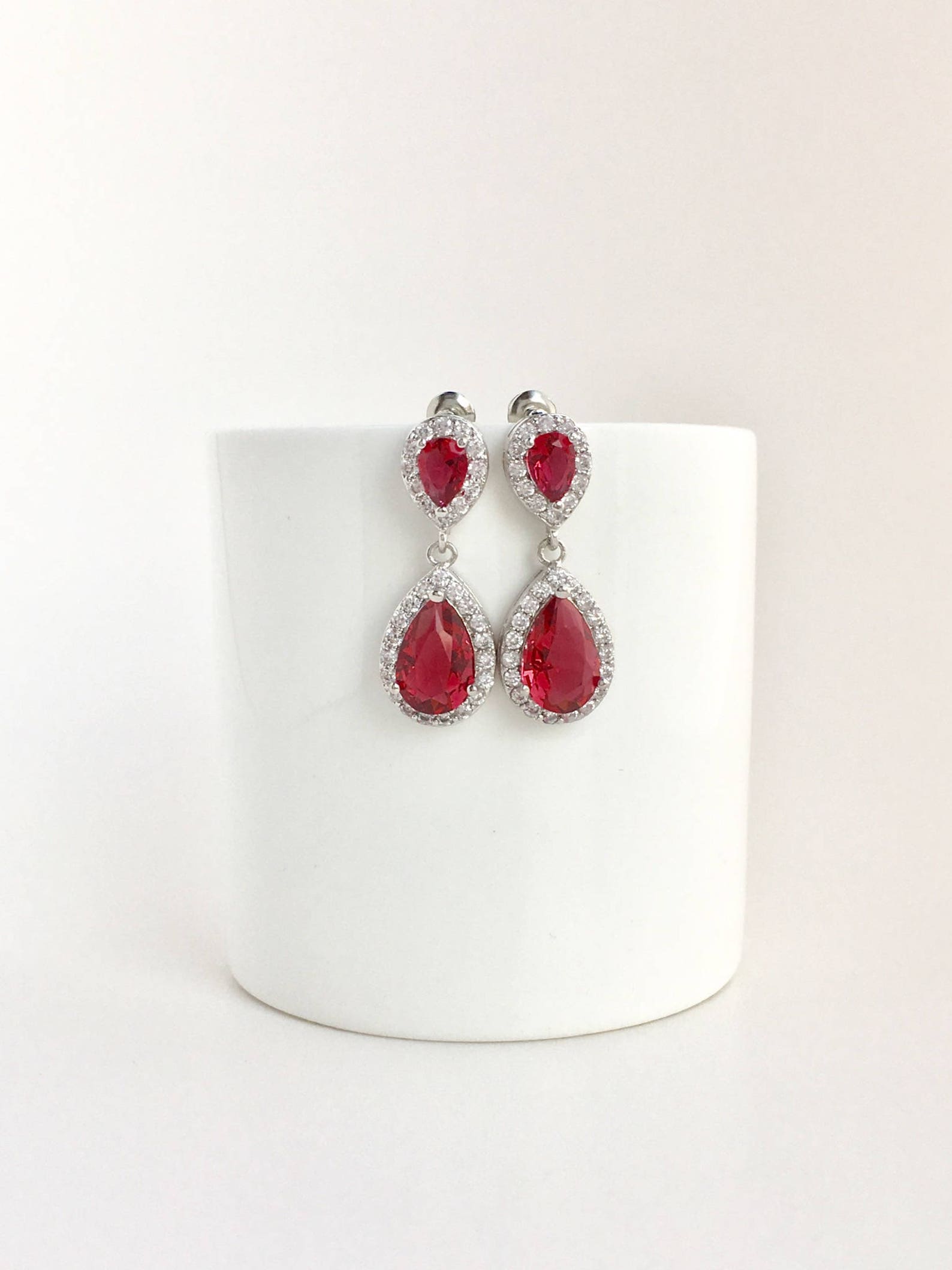 Red Ruby Jewelry Set Ruby Red Wedding Cubic Zirconia Set Red Ruby ...