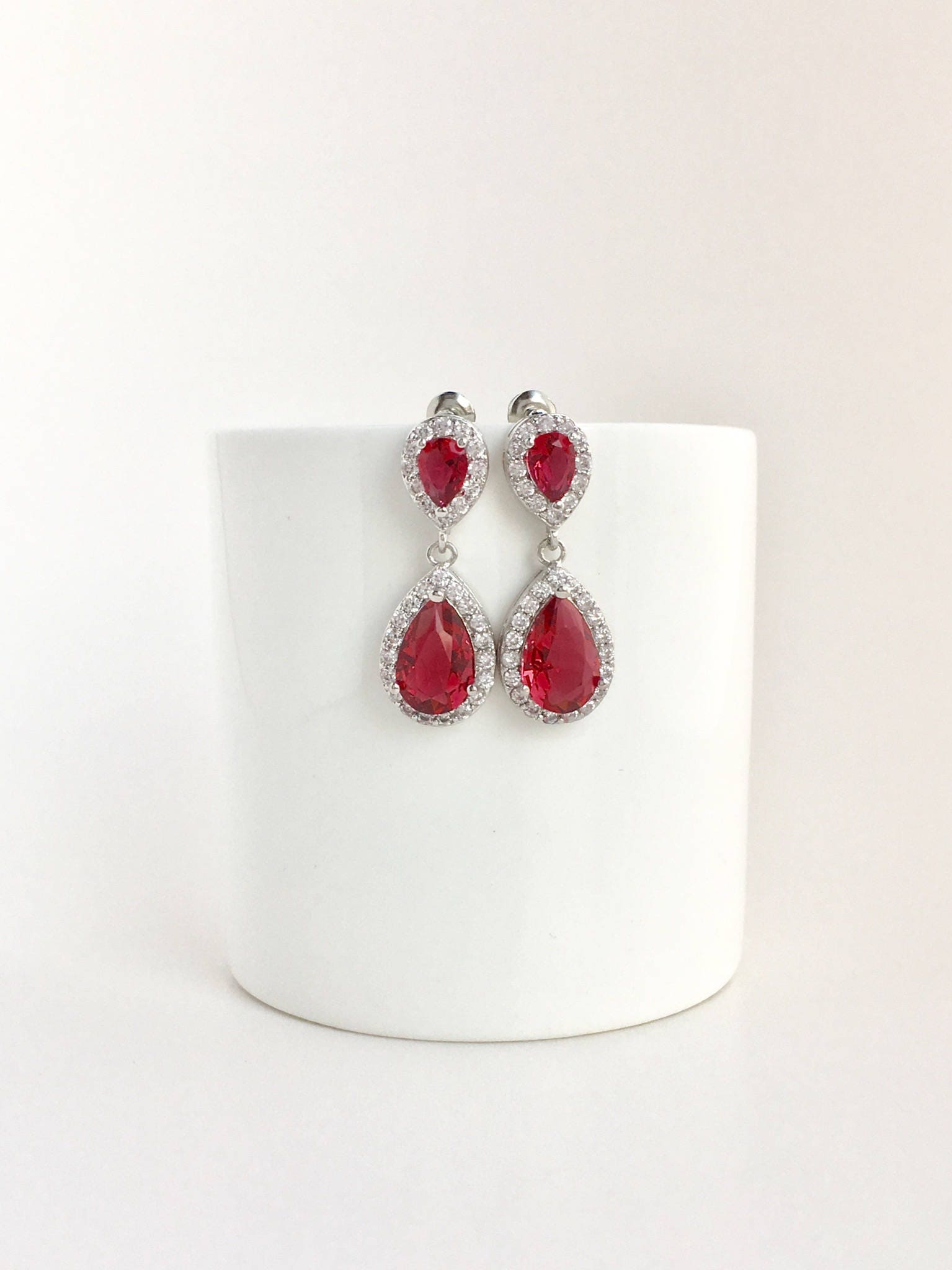 Red Ruby Jewelry Set Ruby Red Wedding Cubic Zirconia Set Red | Etsy