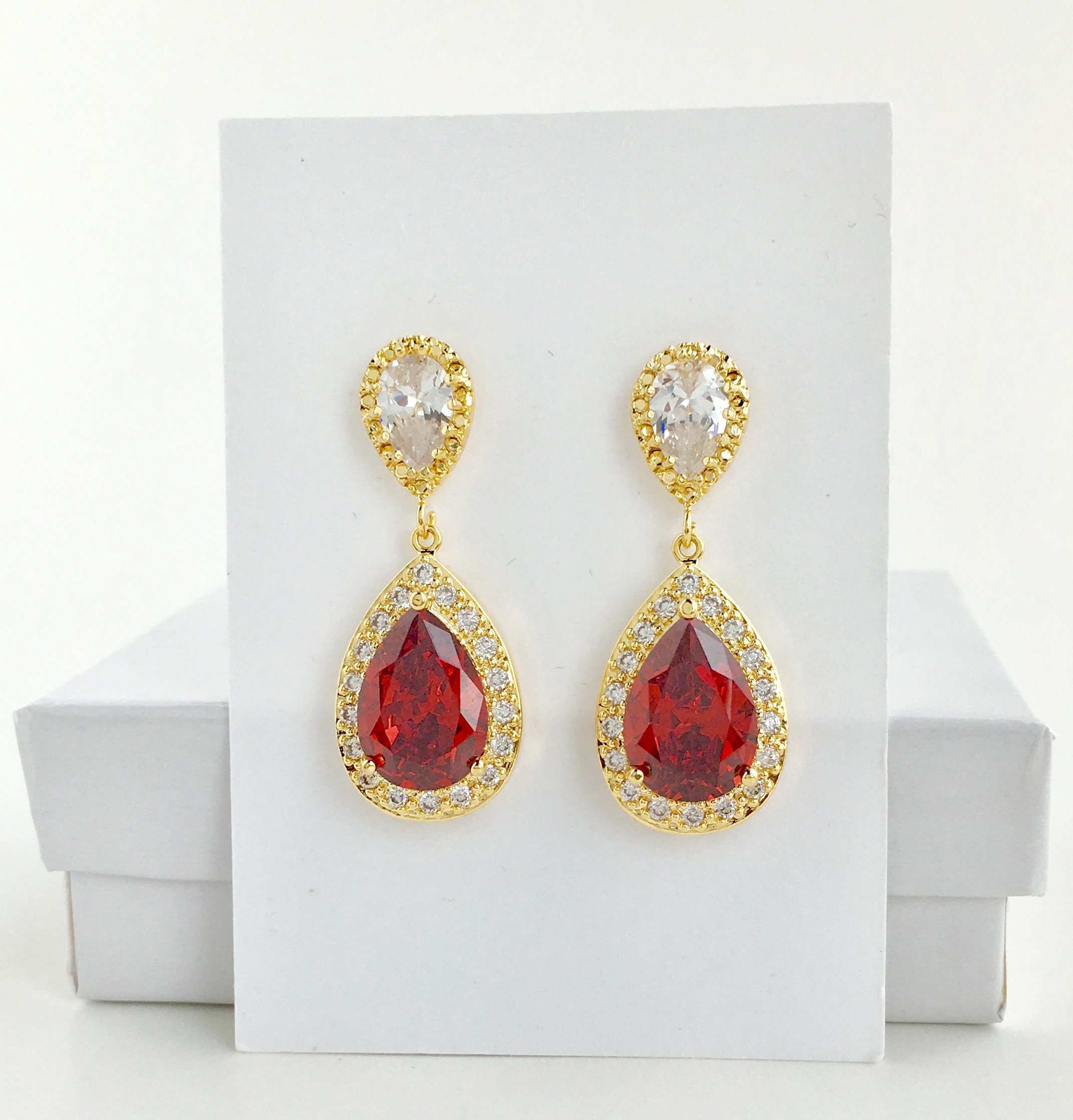 Gold Red Crystal Set Gold Ruby Cubic Zirconia Set Red Bridal Gold Set ...