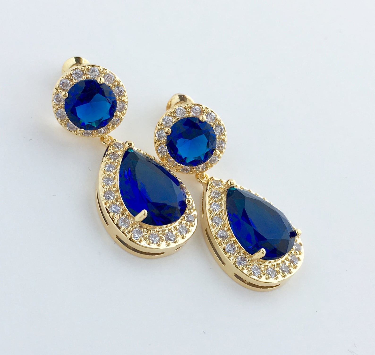 Blue Crystal Gold Set Sapphire Cubic Zirconia Set Blue Bridal | Etsy