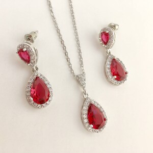 Red Ruby Jewelry Set Ruby Red Wedding Cubic Zirconia Set Red Ruby ...
