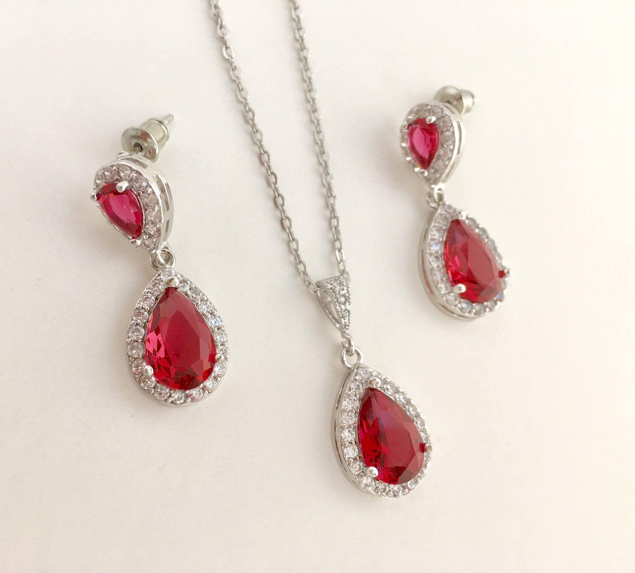 Red Ruby Jewelry Set Ruby Red Wedding Cubic Zirconia Set Red | Etsy